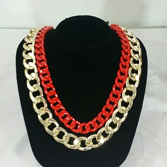 Jewelry | Nwt Fashion Chain Necklace Red And Gold | Poshmark