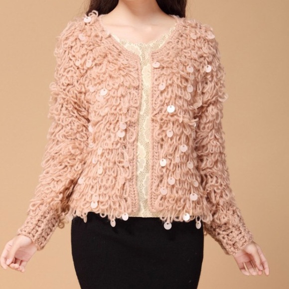 Sweaters | Light Pink Very Warm Sequined Knit Jacket | Poshmark
