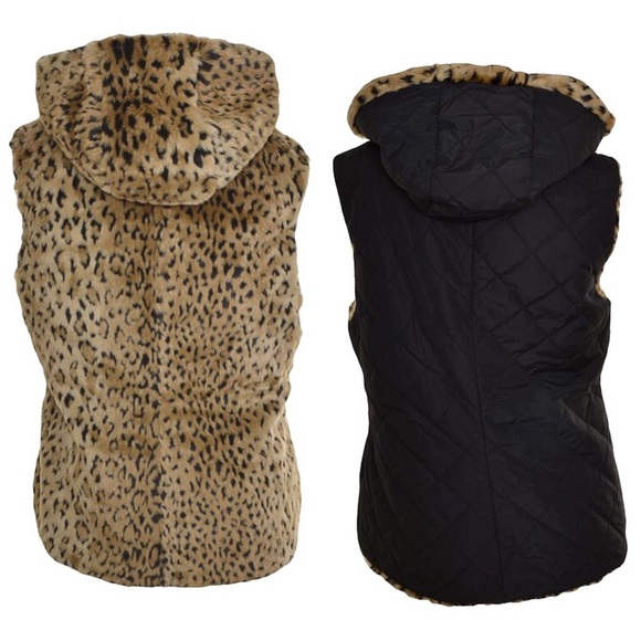 Jackets & Coats | Reversible Fur Cheetah Leopard Print Vest Hood | Poshmark