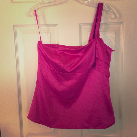 LOFT | Tops | One Shoulder Hot Pink Satin Top | Poshmark