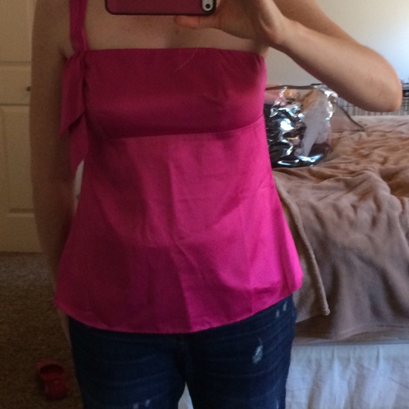 LOFT | Tops | One Shoulder Hot Pink Satin Top | Poshmark