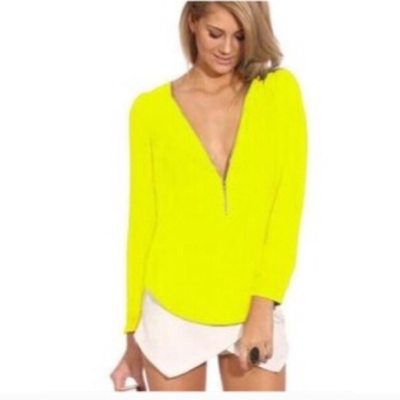 Tops | Neon Blouse Front Zipper Yellow | Poshmark