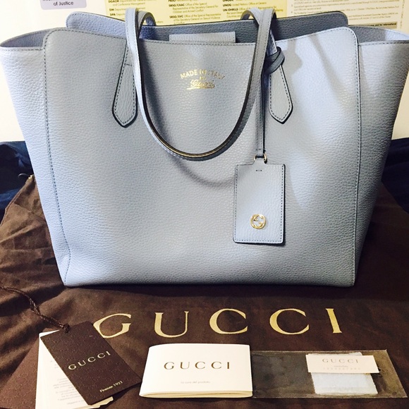 Gucci | Bags | Gucci Swing Light Blue Leather Tote Bag | Poshmark