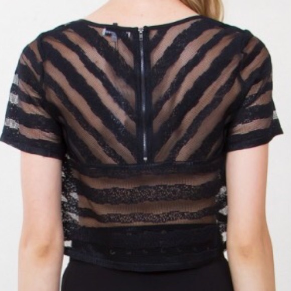 Tops | Sheer Mesh Crop Top With A Chevron Design | Poshmark