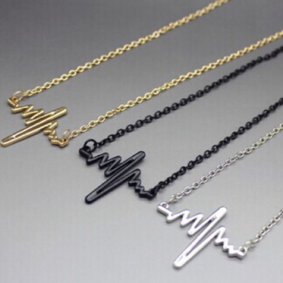 Jewelry | New Heartbeat Line Necklace Black Gold Left | Poshmark