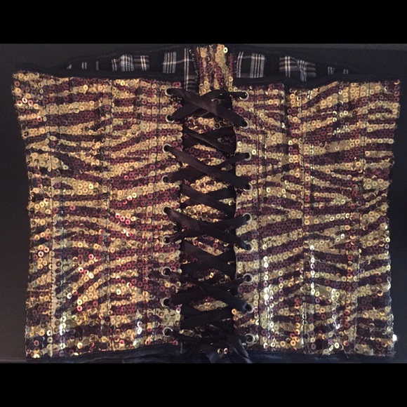 Tops | Black And Gold Zebra Corset | Poshmark