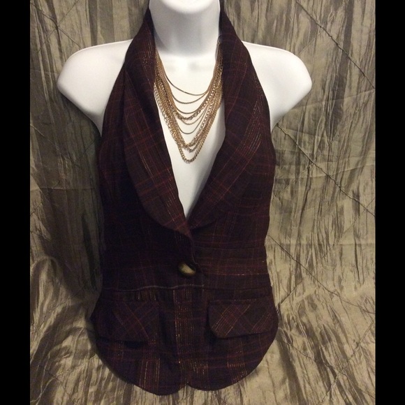 3B | Jackets & Coats | Brown Plaid Halter Single Button Vest Small ...