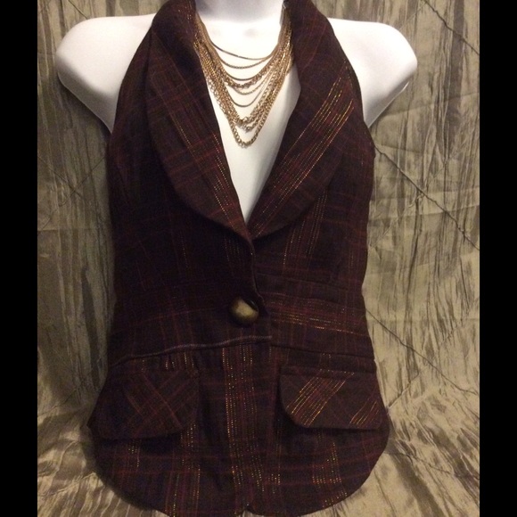 3B | Jackets & Coats | Brown Plaid Halter Single Button Vest Small ...