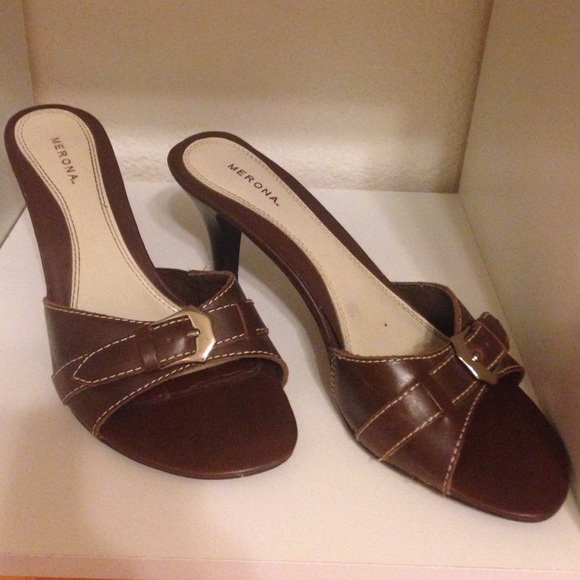 Merona | Shoes | Merona Leather Brown Heels With Buckle | Poshmark