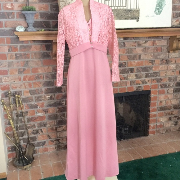 Vintage | Dresses | Vintage Rose Pink Maxi Dress Jacket Aurora Bor ...