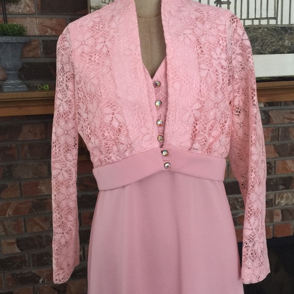 Vintage | Dresses | Vintage Rose Pink Maxi Dress Jacket Aurora Bor ...