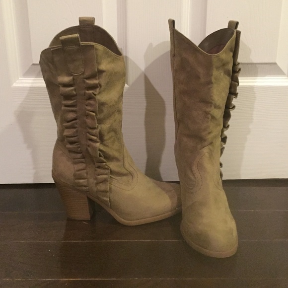 Kensie | Shoes | Olive Green Suede Cowboy Boots | Poshmark