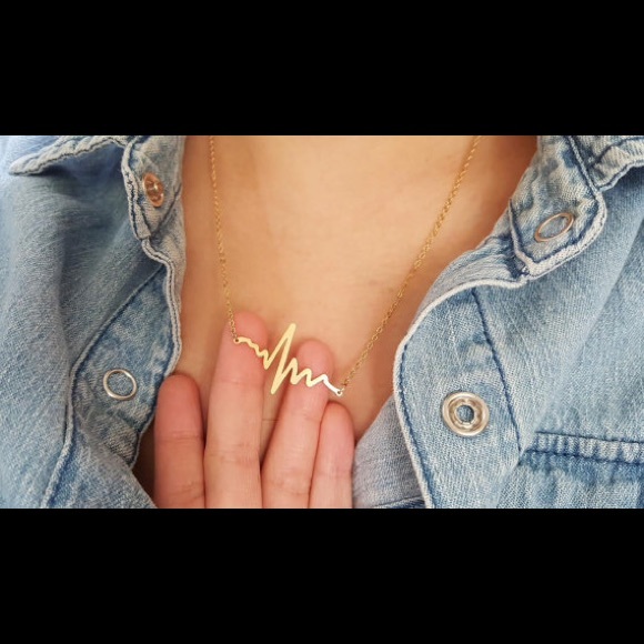 Jewelry | Gold Plated Heart Beat Heart Line Ekg Necklace | Poshmark
