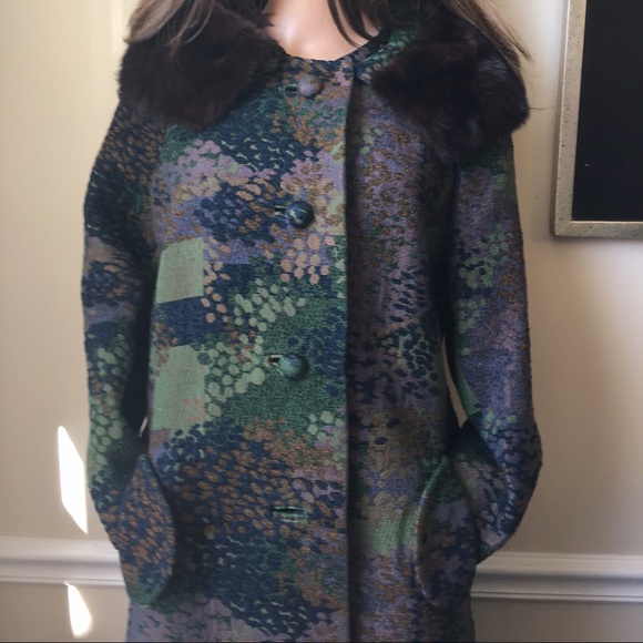 Jackets & Coats | Vintage Patterned Wool Coat And Fur Collar | Poshmark