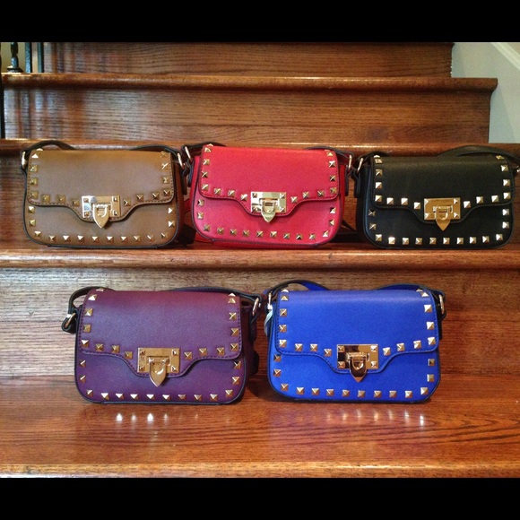 Bags | Nwt Red Pyramid Studded Crossbody Handbag | Poshmark