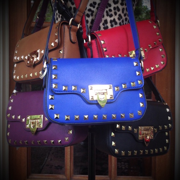 Bags | Nwt Red Pyramid Studded Crossbody Handbag | Poshmark