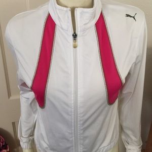 Puma | Jackets & Coats | Puma White And Pink Zip Up Warmup Jacket ...