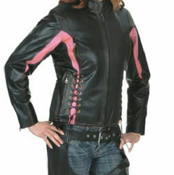 unik | Jackets & Coats | Unik Leather Pink And Black Motorcycle Jacket ...