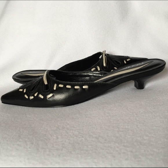 PAZZO | Shoes | Pazzo Black White Leather Kitten Heels Mules 8 | Poshmark