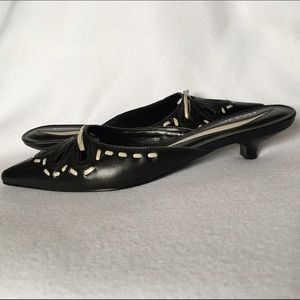 PAZZO | Shoes | Pazzo Black White Leather Kitten Heels Mules 8 | Poshmark
