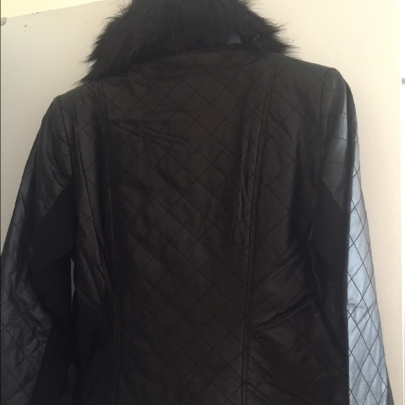 IMAN | Jackets & Coats | Black Quilted Leather Jacket With Faux Fur ...