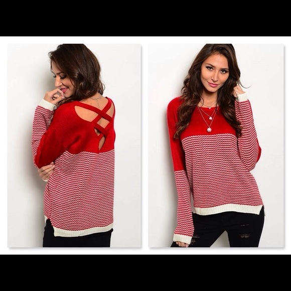 Sweaters | Nwt Red White Strappy Back Boyfriend Sweater | Poshmark