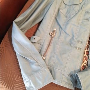 Jackets & Coats | Blue Jacket With Leopard Lining | Poshmark