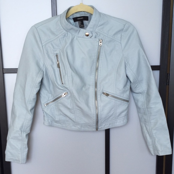 Forever 21 | Jackets & Coats | Pastel Blue Pleather Jacket | Poshmark