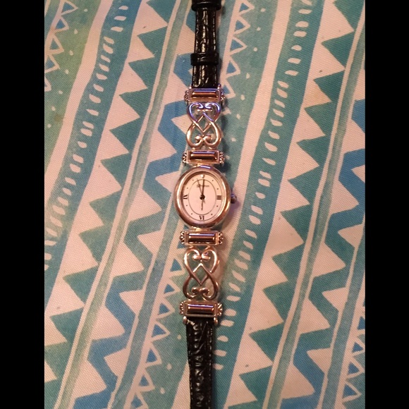Brighton | Accessories | Brighton Champagne Watch Black Leather Band ...