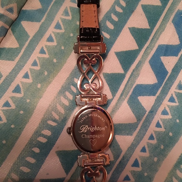 Brighton | Accessories | Brighton Champagne Watch Black Leather Band ...