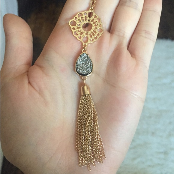 Jewelry | Stone Metal Chain Tassel Drop Long Necklace | Poshmark