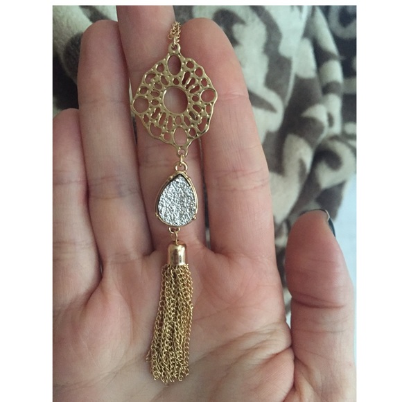 Jewelry | Stone Metal Chain Tassel Drop Long Necklace | Poshmark