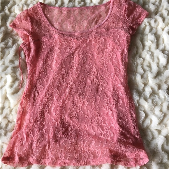 Guess | Tops | Guess Lace T Shirt Pink Small | Poshmark