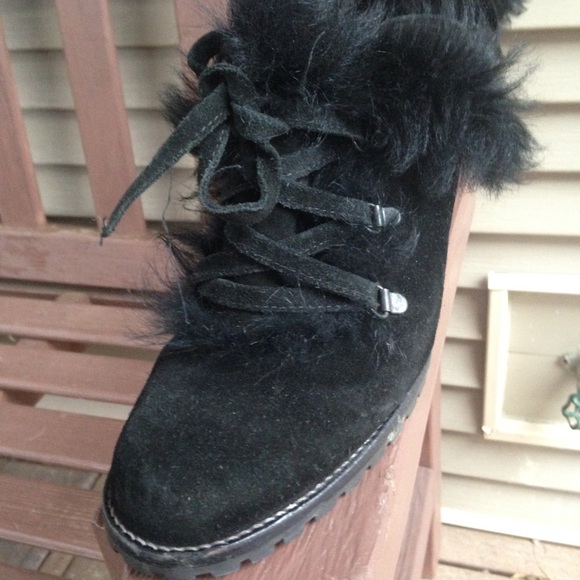 Coach | Shoes | Coach Kristy Black Suede Lace Up Clogs Fur Slides ...
