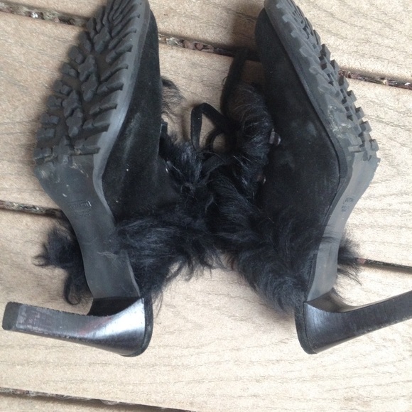 Coach | Shoes | Coach Kristy Black Suede Lace Up Clogs Fur Slides ...