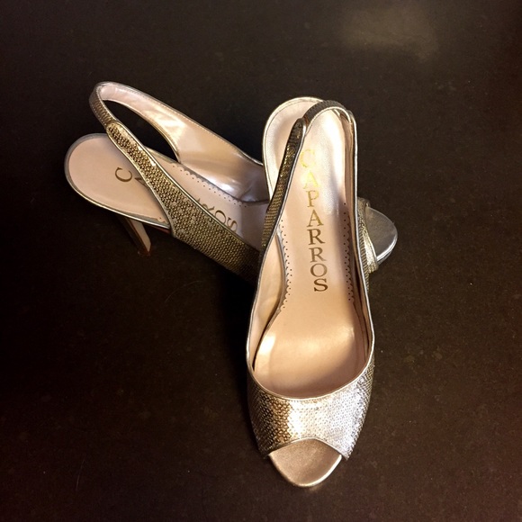 Caparros | Shoes | Caparros Gold Sequin Peep Toe Sling Back Heels ...