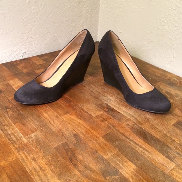Nine West | Shoes | 3 Inch Black Swede Wedge Heels | Poshmark