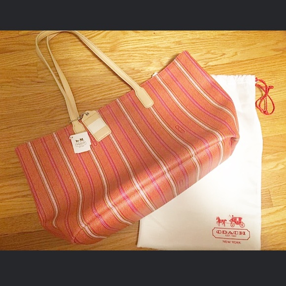 Coach | Bags | Coach Legacy Ticking Stripe Pvc Zip Top Med Tote | Poshmark