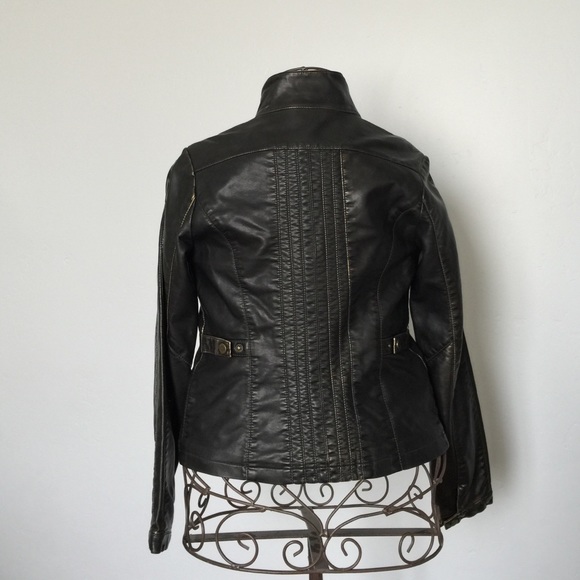 Dark Brown Faux Leather Motto Jacket - Gem