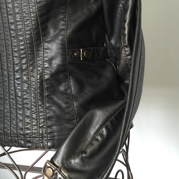 Dark Brown Faux Leather Motto Jacket - Gem
