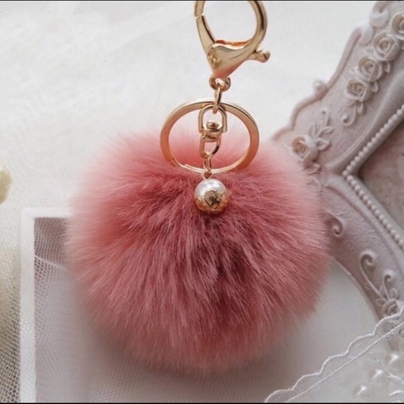 Accessories | Pom Pom Faux Fur Keychain In Dusty Rose | Poshmark