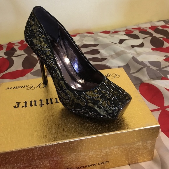 Lady Couture NY | Shoes | Lady Couture Lace And Gold Heels Model Lovely ...