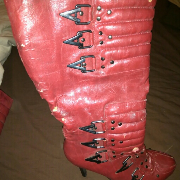 Shoes | Deep Red Buckle Knee Boots Also Have In Black | Poshmark