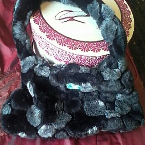 Feather & Bean | Bags | Feather Bean Fur Black Gray Hobo Bag Nwotgs ...