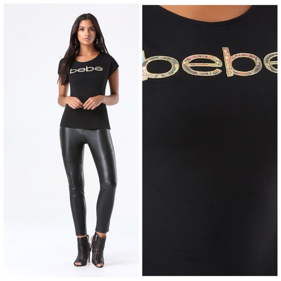 bebe | Tops | Bebe Logo Ruched Back Tee | Poshmark