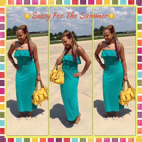 feathers | Dresses | Bright Teal Strapless Summer Dress | Poshmark