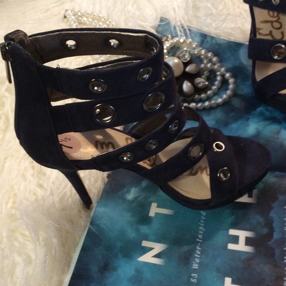 Sam Edelman | Shoes | Sam Edelman Caged Navy Blue Heels With Gommets ...