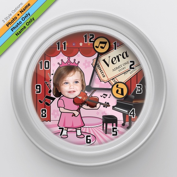 Qclock | Accessories | Childs Picture To This Violin Themed Wall Clock ...