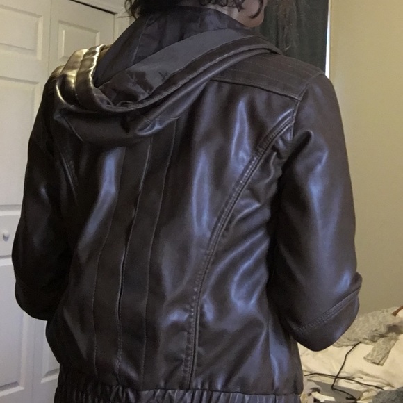 PacSun | Jackets & Coats | Brown Faux Leather Hooded Jacket Sound ...