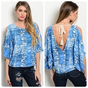 Tops | Stunning Blue Snakeskin Cold Shoulder Blouse | Poshmark
